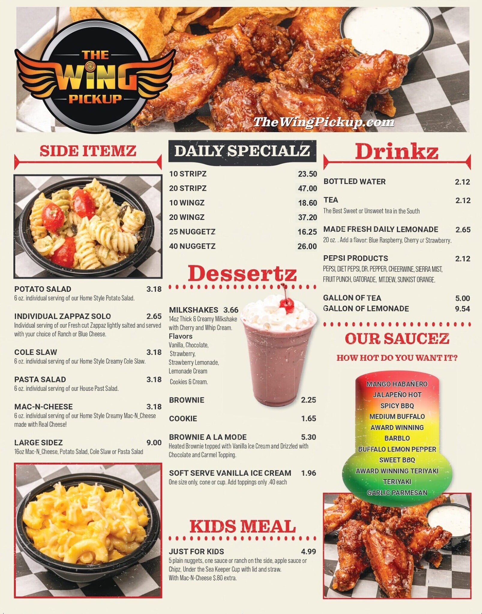 The Wing Pickup Menu | Statesville, NC - The Wing Pickup